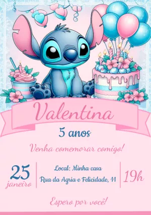 Convite Stitch Azul | Editar e Personalizar Fácil