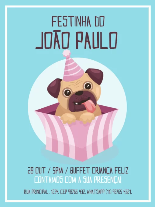 Convite Cachorro Azul Lúdico - Aniversário Infantil