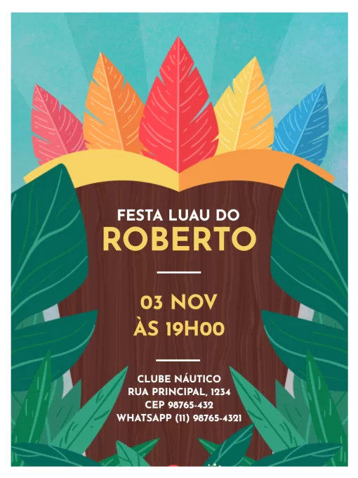 Convite Festa Adulto Luau Havaiano Claro | Editar e Personalizar Fácil