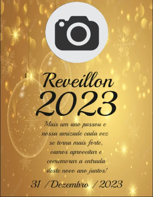 Convite Reveillon Dourado Com Foto Novo | Editar e Personalizar Fácil
