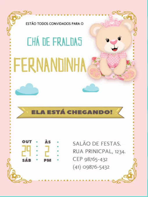 Princess Teddy Bear Diaper Tea Party Invitation - Raffle Tea Party ...